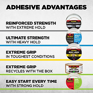 Scotch Reinforced Strength Shipping Strapping Tape with Dispenser, Clear, 1.88"x 360 in, 1 Dispenser/Pack, Pack of 1