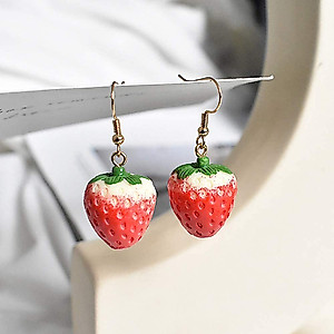 Strawberry Drop Dangle Earrings for Women, Red Cute Strawberry Dangle Earring, Simulated Strawberry Earrings,3D Acrylic Fruit Drop Earring (Ear hook)