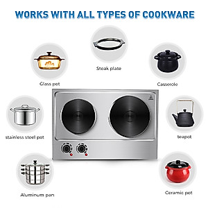 Hot Plate,Cusimax Double Burner 1800W Cast Iron Heating Plate,Electric Stove with Adjustable Temperature Control,Stainless Steel,Suitable for Various Scenarios Upgraded Version