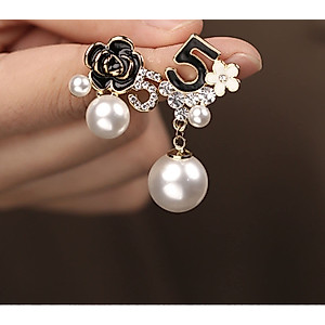 Imitation Pearl Elegant Rhinestone Drop Earrings Number Five Asymmetrical Earrings