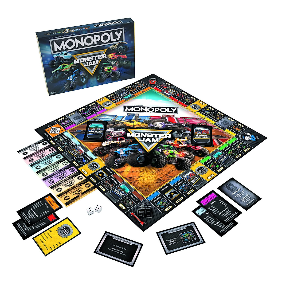 Monopoly: Monster Jam | Buy, Sell, Trade Iconic Trucks Including Grave Digger, Max-D, El Toro Loco, Dragon’s Breath | Classic Game | Officially-Licensed Monster Jam Merchandise