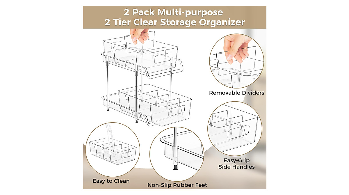 Delapuwea 2 Tier Clear Organizer with Dividers, Multi-Purpose Pull Out ...