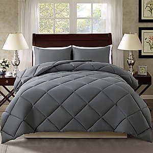 ELNIDO QUEEN® Grey Queen Comforter Set with 2 Pillow Shams - 3 Pieces Bed Comforter Set - Gray Down Alternative Comforter Set - Lightweight All Season Bedding Comforter Sets Queen Size(88x92 inch)
