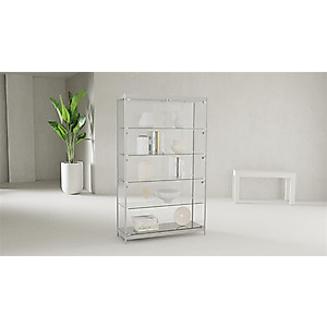 Displays2go Tempered Glass Showcases in Silver, Anodized Aluminum & Melamine, LED Lighting – Silver (LESC4816SV)