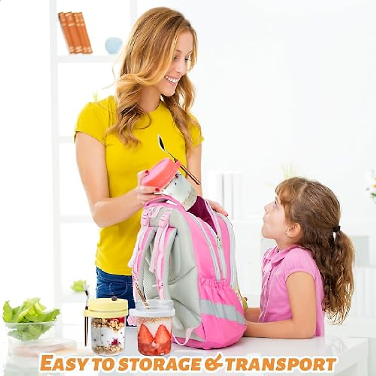 COOKWIN Overnight Oats Containers with Lids and Spoon,8 Pack Overnight oats containers with lids glass,12 oz Wide Mouth Overnight oats jars,Meal Prep Jars with Measurement Scale for Oats Milk Salad