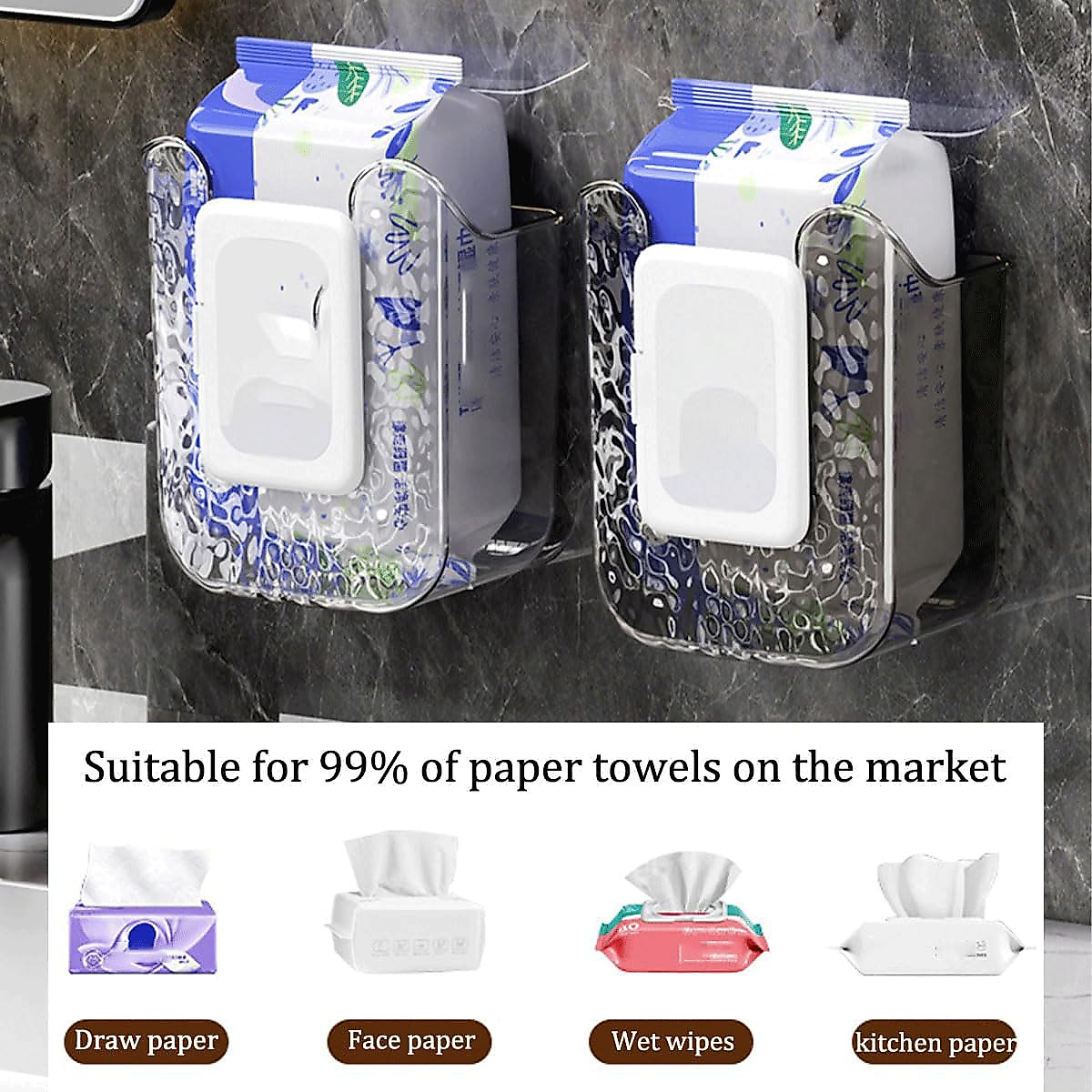 Kitchen Wipes Storage Box-No Punching Design,Wipes Dispenser, Flushable Wipes Holder for Bathroom, Refillable Wipes Container Box,Wipes Case Holder Keeps Wipes Fresh, Non-Slip (grey-2pcs)