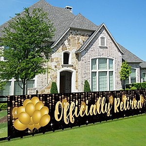 Officially Retired Banner Decorations, Large Happy Retirement Party Décor Supplies Porch Sign for Outdoor Indoor (9.8x1.6ft)
