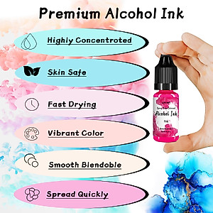 Alcohol Ink Set – 56 Bottles Vibrant Colors High Concentrated Alcohol-Based Ink, Concentrated Epoxy Resin Paint Colour Dye, Great for Painting, Resin Petri Dish, Coaster, Tumbler Cup Making(10ml Each)