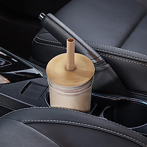 Hydraful 24 oz Glass Tumbler Cup with Bamboo Lid and Straw - 2 Pack, Mason Jar Tea Cup, Wide Mouth Glass Bottle for Smoothie, Iced Coffee, Juice, and Water, BPA Free, Dishwasher Safe