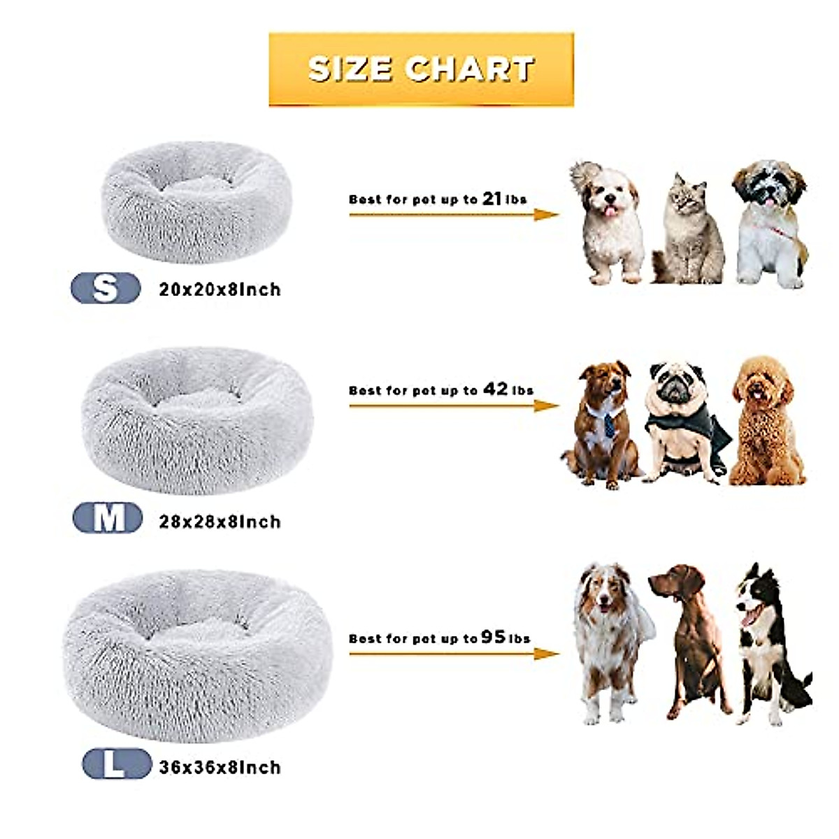 kimpets Dog Bed Calming Dog Beds for Small Medium Large Dogs - Round Donut Washable Dog Bed, Anti-Slip Faux Fur Fluffy Donut Cuddler Anxiety Cat Bed(20")