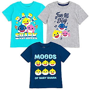 Pinkfong Baby Shark Daddy Shark Mommy Shark Infant Baby Boys 3 Pack Graphic T-Shirts Blue/Grey 24 Months