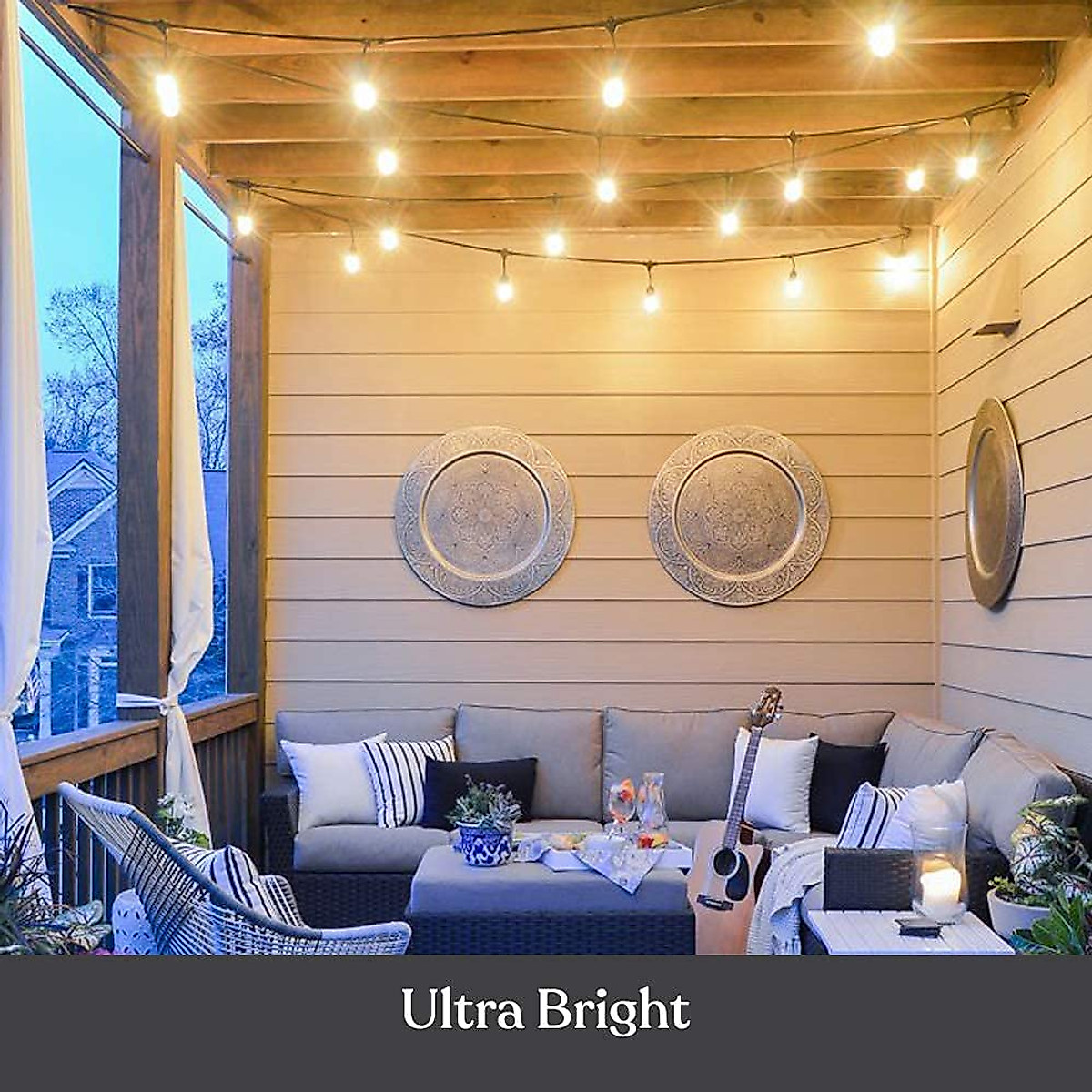 Brightech Ambience Pro Outdoor String Lights - Commercial Grade Waterproof Patio Lights with 24 Ft Dimmable Incandescent Edison Bulbs, Porch String Lights for Patio, Backyard, Christmas - 7 Bulbs 11W