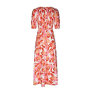 Women's Summer Dresses Casual Short Sleeve V Neck Ruffle Floral Boho Dress High Waist Tiered Flowy Beach Midi Dress,Casual Dresses for Women