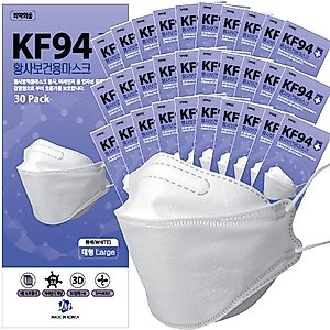INT 【 30 Pack White Mask, KF94 Certified Face Mask, Soft Elastic Ear loop, Made in Korea