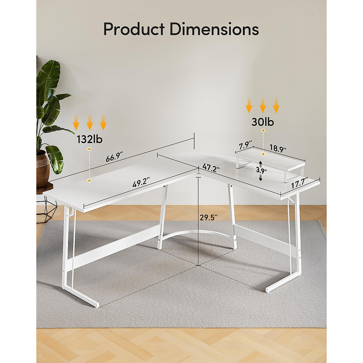 CubiCubi L Shaped Gaming Desk Computer Office Desk, 67 inch Corner Desk with Large Monitor Stand for Home Office Study Writing Workstation, White