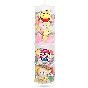 Toy Net Hammock for Stuffed Animals Net, Foldable Toy Storage Organizer 4 Compartments Net for Stuffed Animals Corner for Boys, Girls, Gloves, Hats, Socks（white）