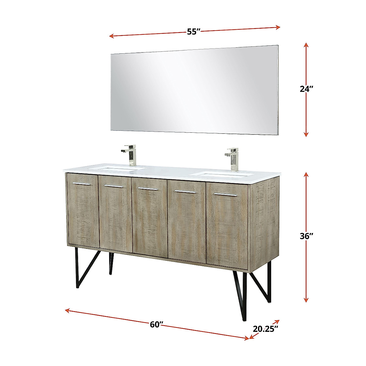 Bell+Modern Fairfield 60 in W x 20 in D Rustic Acacia Double Bath Vanity and Cultured Marble Top