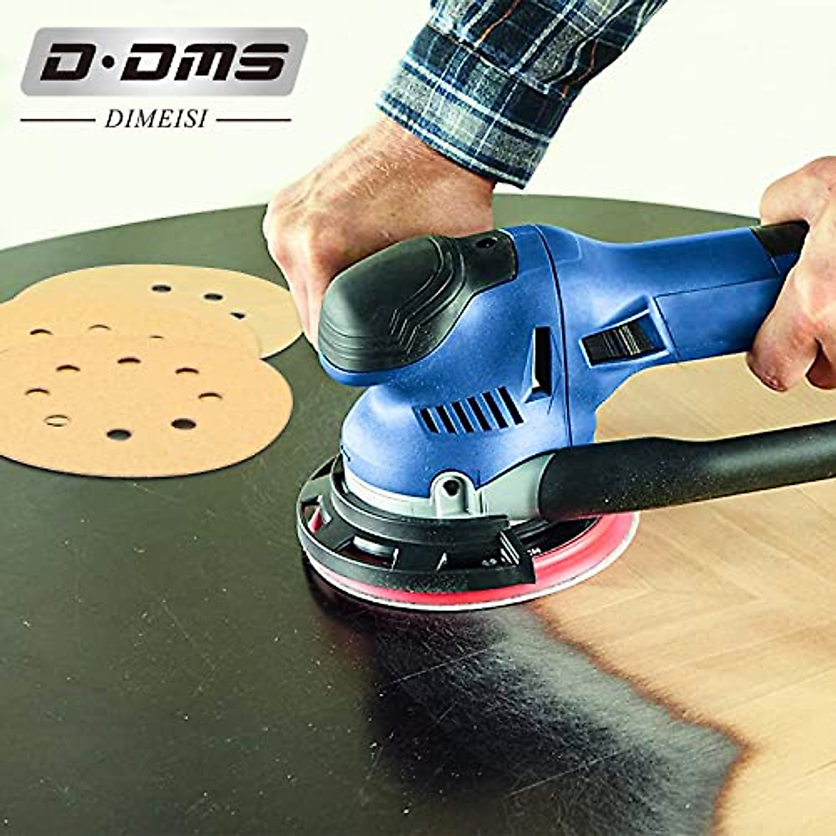 362X - 5 Inch 8 Hole Gold Sanding Discs, 10 Each of 80 120 220 320 400 Grit Sandpaper Discs, 50PCS Hook and Loop Orbital Sander Pads for Woodworking - D DMS DIMEISI