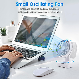 Digibond Oscillating Table Fan Small Oscillating Fan for Bedroom/Indoor/Outdoor Ultra Quiet Mini Desk Fan Auto 90° Rotated 4 Speeds 5in Wall Mounted Cordless Portable Rechargeable (White)