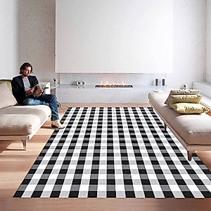 Ckorzen Cotton Buffalo Plaid Rug 8x10 FT Reversible Hand-Woven Washable Retro Lattice Checkered Outdoor Rugs Black and White Area Rug for Kitchen, Dining Room, Bedroom, Living Room
