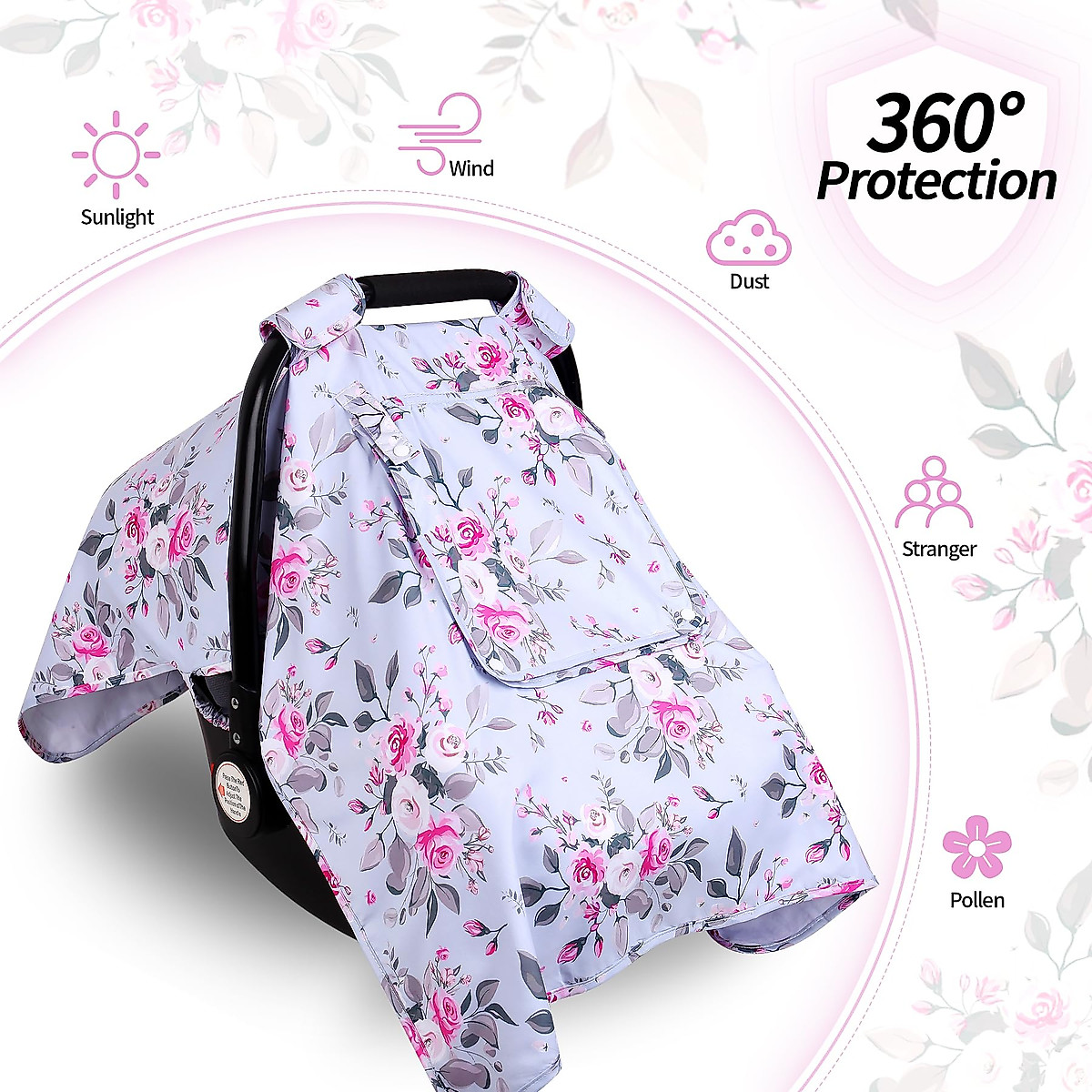 Baby Car Seat Covers, Car Seat Covers for Babies, Kick-Proof Car Seat Covers for Infant Car Seat with 3 Layers Breathable Mesh Peep Windows, Windproof Car Seat Canopy Newborn Gift for 4 Seasons