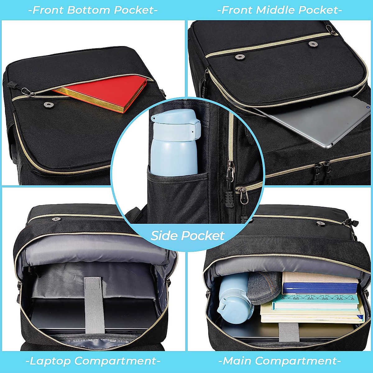 Ronyes Unisex College Bag Fits up to 15.6’’ Laptop Casual Rucksack Waterproof School Backpack Daypacks (AllBlackWithUSB)