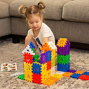 RAINBOW TOYFROG Waffle Blocks STEM Building Toys for Kids Ages 4-8, Large Kids Building Blocks with Toy Storage Container – Kindergarten Toys Preschool manipulatives Toddler Toys