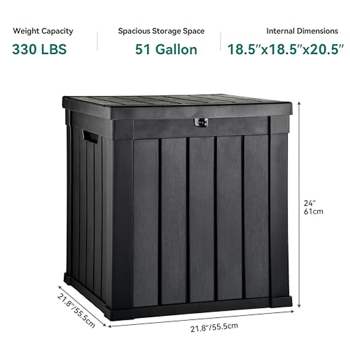 YITAHOME Deck Box, 51 Gallon Weather Resistant Outdoor Storage Container for Patio Cushions, Pool Supplies, Garden Tools, Lockable Lid and Side Handles, Black