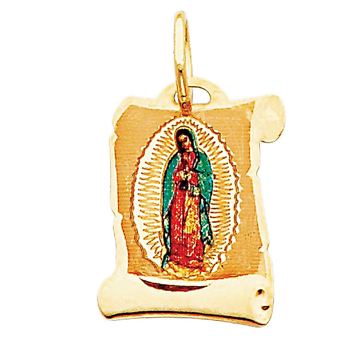 14k Yellow Gold Guadalupe Enamel Picture Religious Pendant - Height 16 MM Width 13 MM