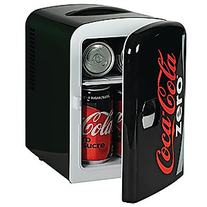Coca cola Coke Zero 4L Cooler/Warmer w/ 12V DC and 110V AC Cords, 6 Can Portable Mini Fridge, Personal Travel Refrigerator for Snacks Lunch Drinks Cosmetics, Desk Home Office Dorm, Black