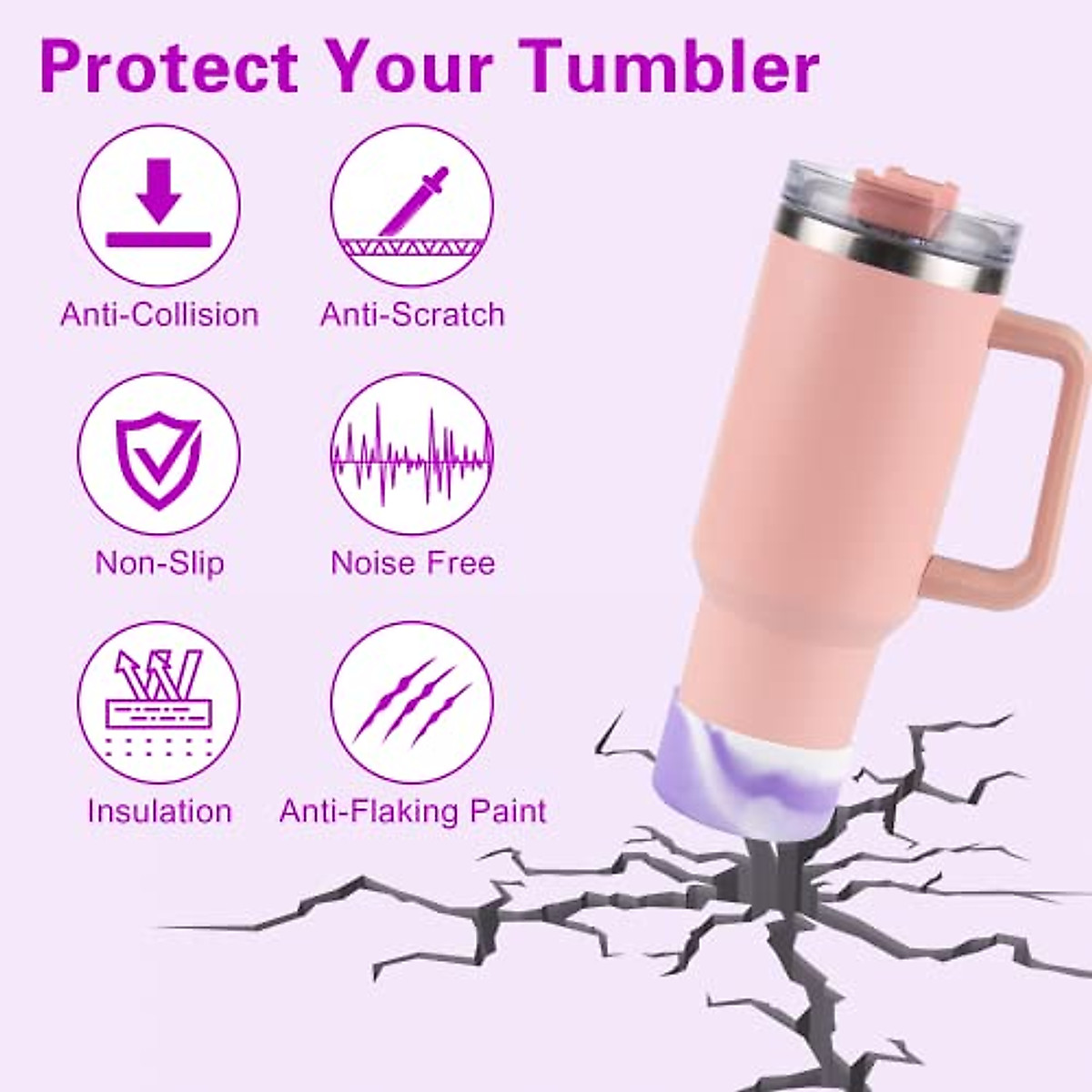 Atersala 2Pcs Silicone Cup Boot For Stanley Adventure Quencher Iceflow 20/30/40oz Tumbler With Handle,BPA-Free Protective Cover For Bottom Diameter 7.5cm/2.95in Travel Mug Bottle-Purple&White