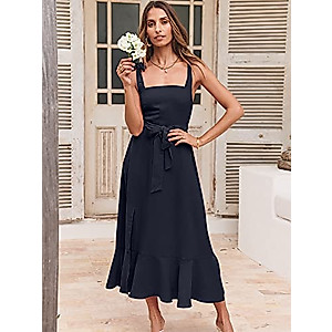 ANRABESS Women's Elegant Bridesmaid Dresses Square Neck Ruffle Split Midi Formal Dress for Wedding Guest Cocktail Party 2023 Gradution Prom Evening Night Dresses 893zanglan-L Navy Blue