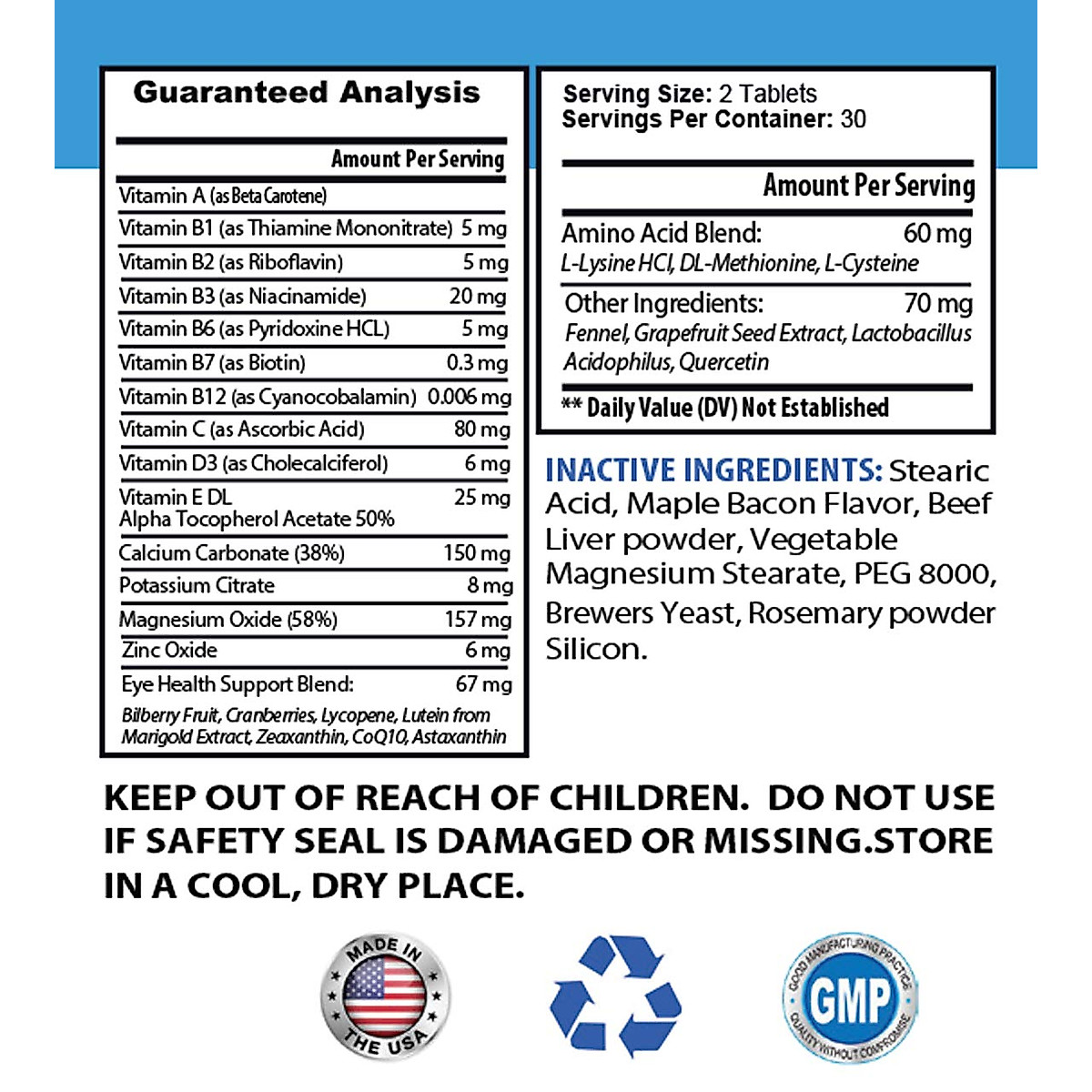 Dog Eye Supplement - Dog Eye Health Solution - Supports Vision - Advanced Complex - Dog Minerals - 60 Tablets (1 Bottle)