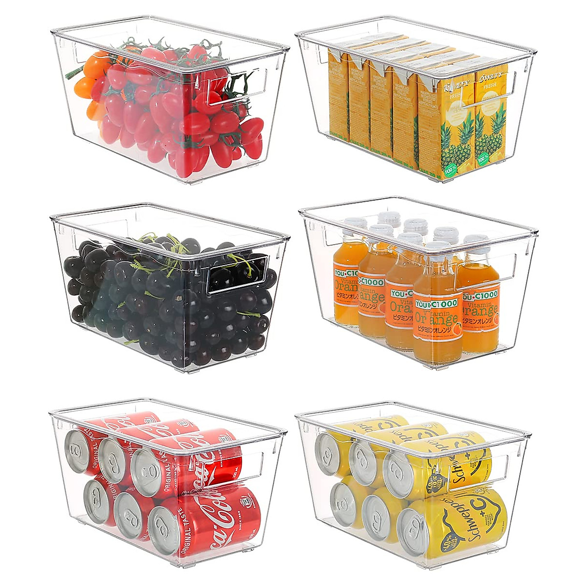 Plastic Storage Bin with Lids, ESARORA Stackable Clear Organizer Basket Bins with Handle for Fridge, Cabinet, Bedroom, Closet, Bathroom, Office, Kitchen & Pantry Organization, 6 PACK