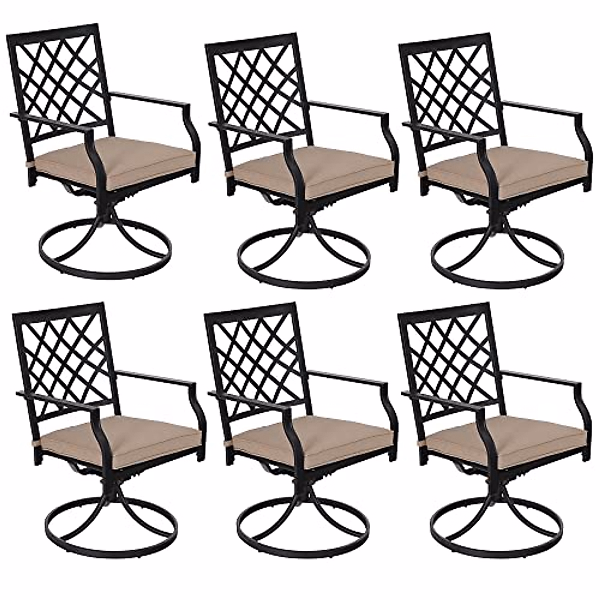 PHI VILLA Swivel Patio Chairs Set of 6 Outdoor Dining Rocker Chair Support 300 lbs for Garden Backyard Bistro Furniture Set with Cushion