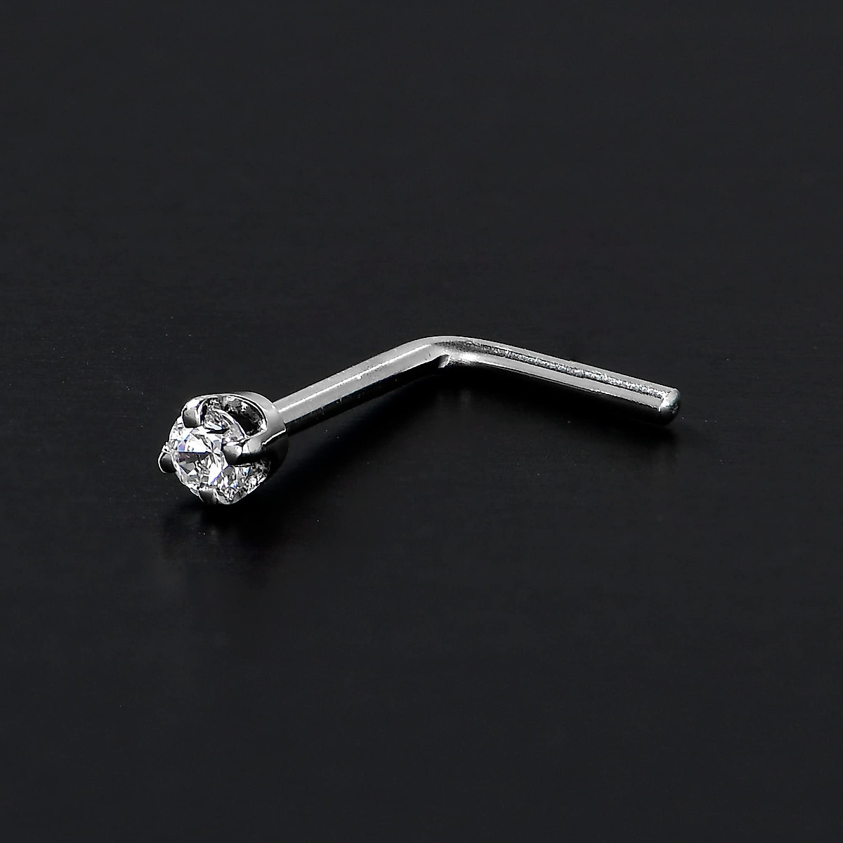 Body Candy Solid 14k White Gold 2mm Clear Cubic Zirconia L Shaped Nose Stud Ring 20 Gauge 1/4"