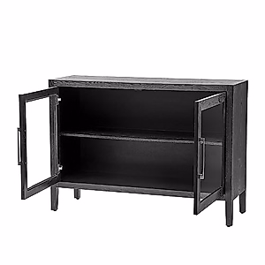 Hlcodca Wood Storage Cabinet with Two Tempered Glass Doors,Four Legs and Adjustable Shelf,Suitable for Living Room, Study and Entrance (Black-001)