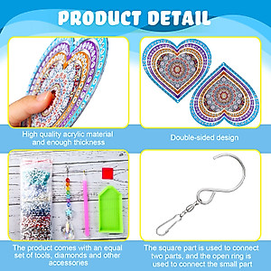 Queekay 2 Pieces 3D Diamond Wind Chime Diamond Art Suncatcher Kits Three Dimensional by Number Hanging Ornament Double Sided Crystal Suncatcher Window Decor for Home Wall Garden(Heart)