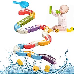 42 pcs Baby Bath Toy for Kids Ages 4-8 Toddlers, Wall Bathtub Toys Ball Track Shower Water Slide Take Apart Game, Baby Bath Toys with Wind-Up Duck, Birthday Gift for Children