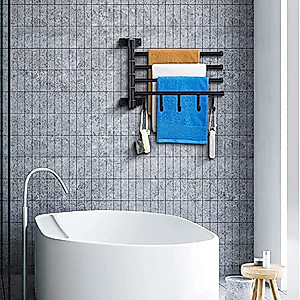 Swivel Towel Rack, 4-Arm Bathroom Wall Mounted Swivel Towel Bars Holder with Hooks Rustproof 180° Rotation Towel Organizer for Bathroom Kitchen