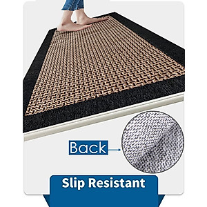 Twill Kitchen Mat Kitchen Rugs Set of 2 Kitchen Rugs and Mats Non Skid Washable Farmhouse Kitchen Floor Mats for in Front of Sink Heavy Duty Standing Mat Kitchen Mats for Floor Fridge Indoor Black