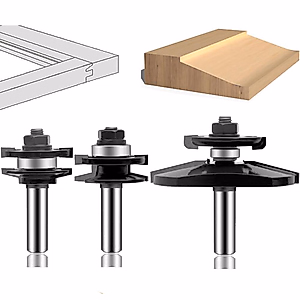 LEATBUY Router Bit Set 3 PCS 1/2 Inch Shank Round Raised Panel Cabinet Door Rail and Stile Router Bits, Woodworking Wood Cutter, Wood Carbide Groove Tongue Milling Tool(1/2-Double)