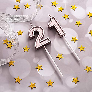21st Birthday Candles Cake Numeral Candles Happy Birthday Cake Candles Topper Decoration for Birthday Wedding Anniversary Celebration Favor (Rose Gold)