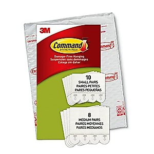 Command Picture Hanging Strips Variety Pack, Damage Free Hanging Picture Hangers, No Tools Wall Hanging Strips for Living Spaces, White, 10 Small Pairs and 8 Medium Pairs(32 Strips)