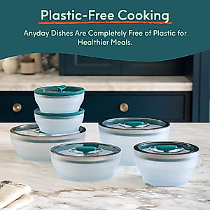 Anyday Microwave Cookware | 2 Piece Medium Shallow Dish | Microwave Cooker | Microwave Steamer for Cooking | Microwave Safe Mixing Bowls | Vegetable Steamer | Microwave Egg Cooker