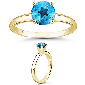 Vogati 4.70-5.40 Cts of 10 mm AAA Texas Star Cut Swiss Blue Topaz Ring in 14K Yellow Gold-9.0