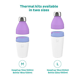 KeepCup Cup-to-Bottle Kit - Insulated Leakproof Travel Mug with Sipper Lid & Dual Open Water Bottle | 530ml Bottle to 12oz Cup - Calenture