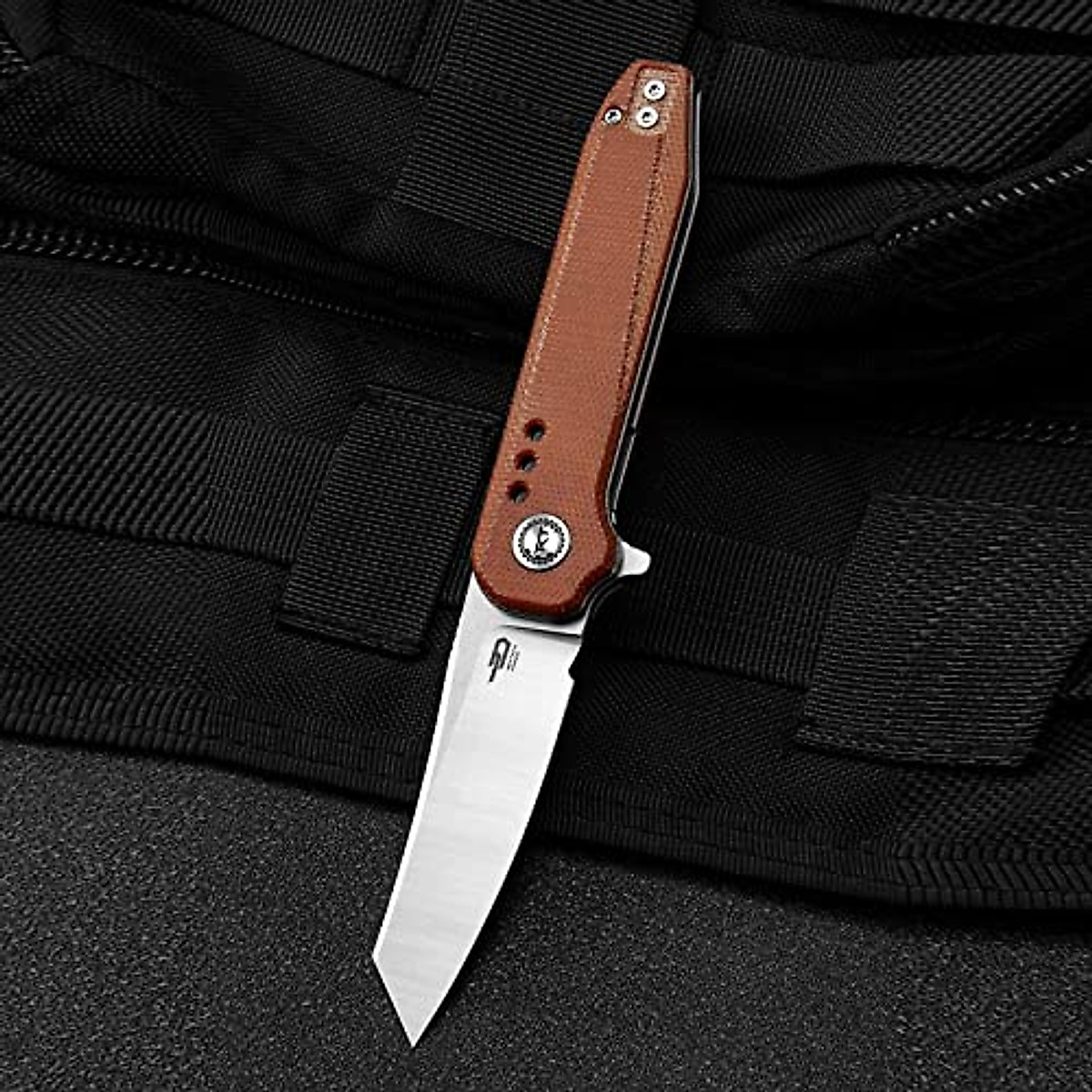 BESTECH KNIVES Pocket Folder Folding Knife: 2.84" 14C28N Steel Reverse Tanto Blade, Micarta Scales, Flipper, Liner Lock, EDC Steel Clip, BG40E (Natural Micarta)