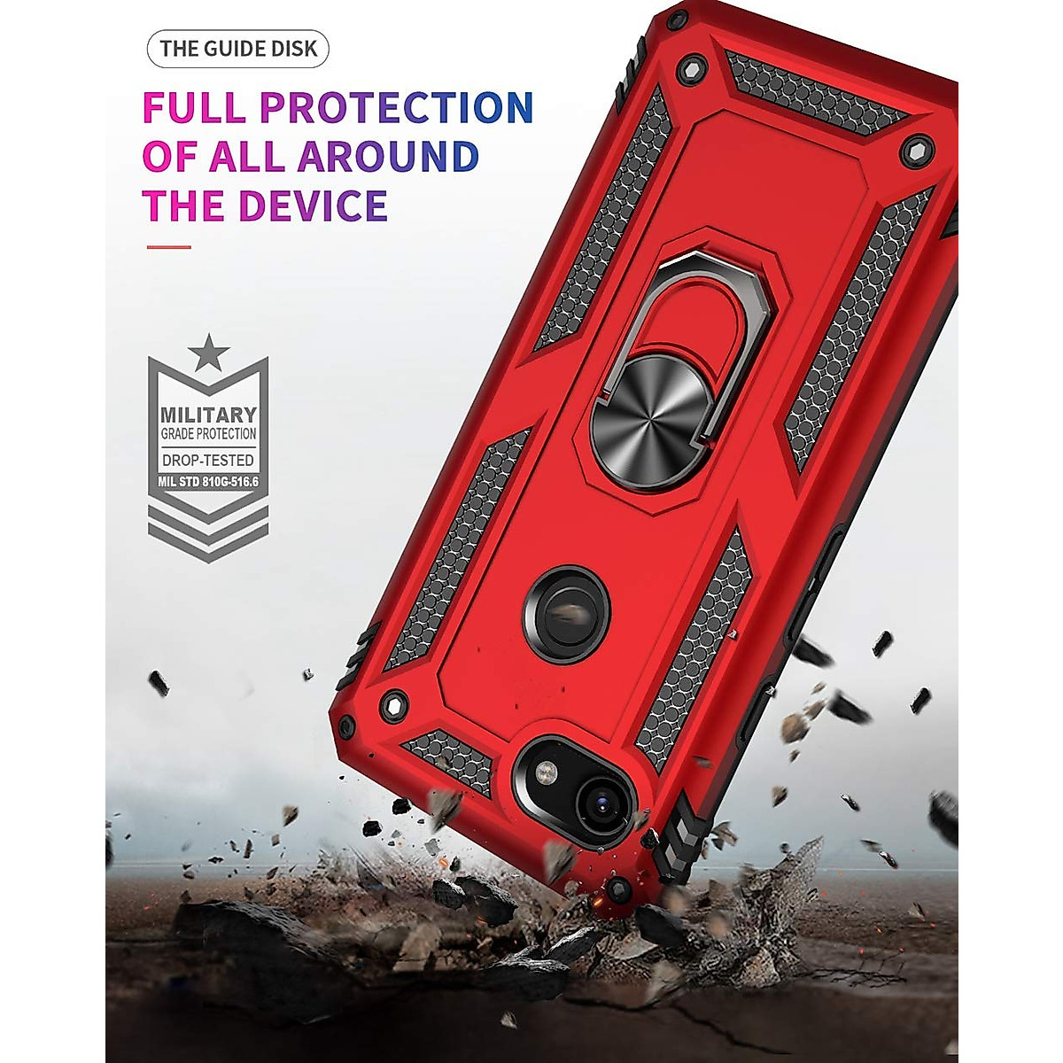 Military Grade Drop Impact for Google Pixel 3A XL Case 360 Metal Rotating Ring Kickstand Holder Magnetic Car Mount Armor Shockproof Case for Google Pixel 3A XL Phone Protection Case (Red)