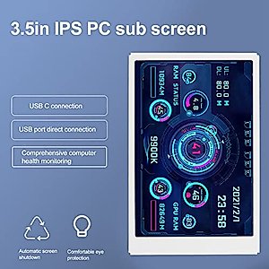 Computer Temp Monitor, IPS Full View Display 3.5in PC Temperature Display Plug and Play for Home (White)